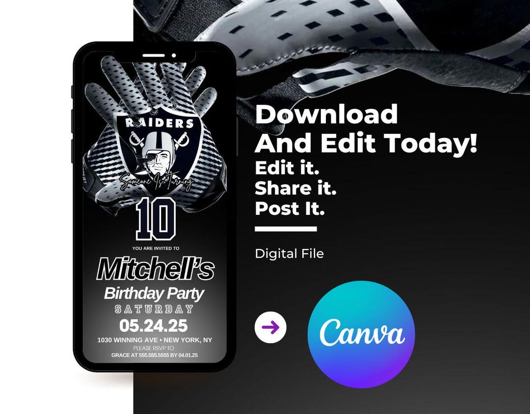 Team LAS VEGAS Raiders Digital cell Phone Invite Invitation NFL ...