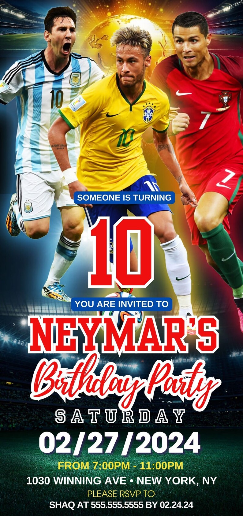 Neymar Messi Ronaldo Party Invite Soccer Fifa World Cup Brazil ...