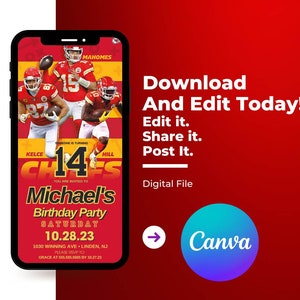 Kansas City Chiefs Missouri Kelce Birthday Invite Football Invitation ...