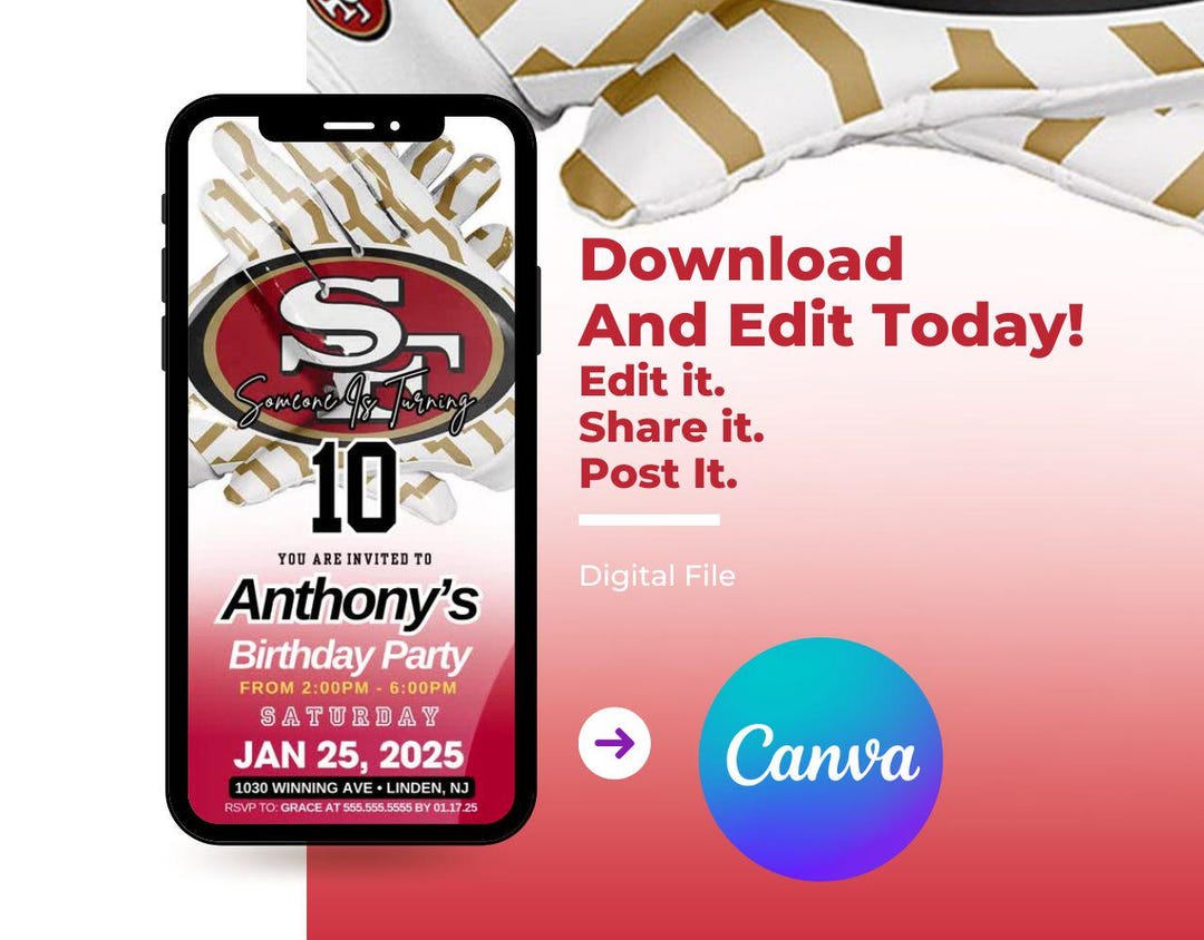 Team San Francisco 49ers Gloves Digital cell Phone Invite Invitation ...