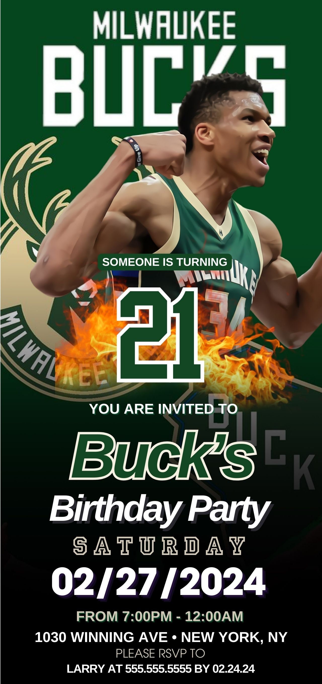 Milwaukee Bucks Birthday Party Invite Basketball Invitation Design Edit ...