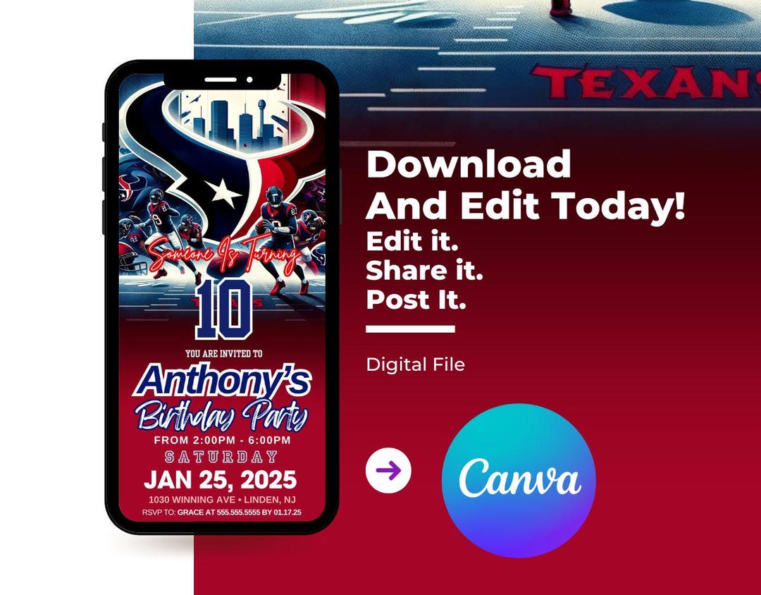 Team Houston Texans Texas Gloves Digital cell Phone Invite Invitation ...