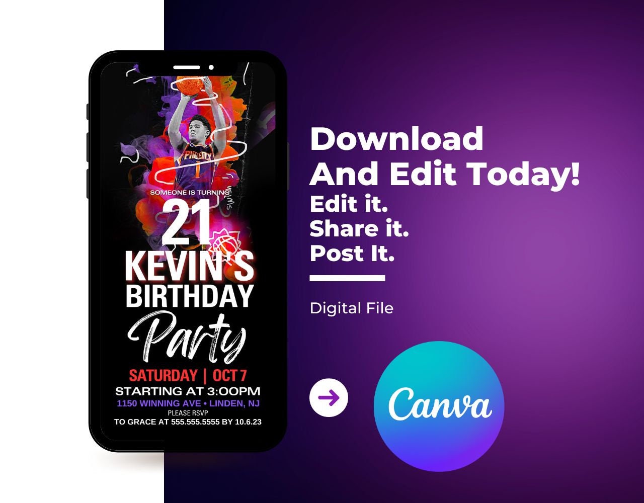 Phoenix Suns Digital Invite Invitation Devin Booker Instant Download ...