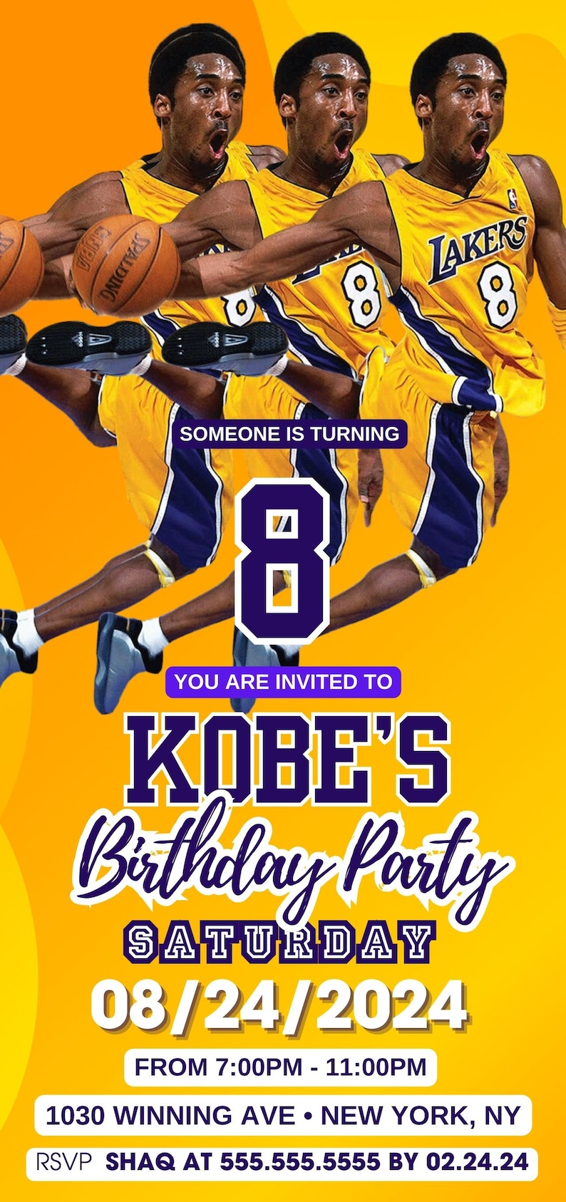 Lakers LA Birthday Kobe Bryant Digital Invite Basketball Invitation ...
