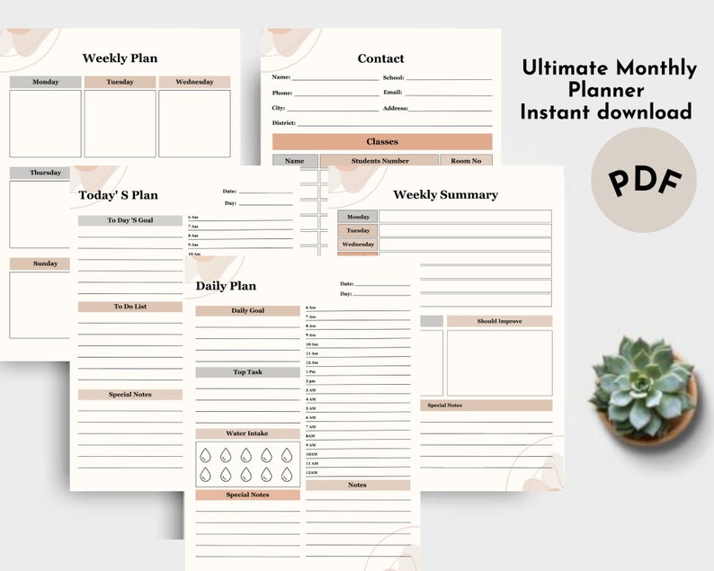 Monthly Planner, Habit Tracker, Printable Planner, Instant Download, to ...