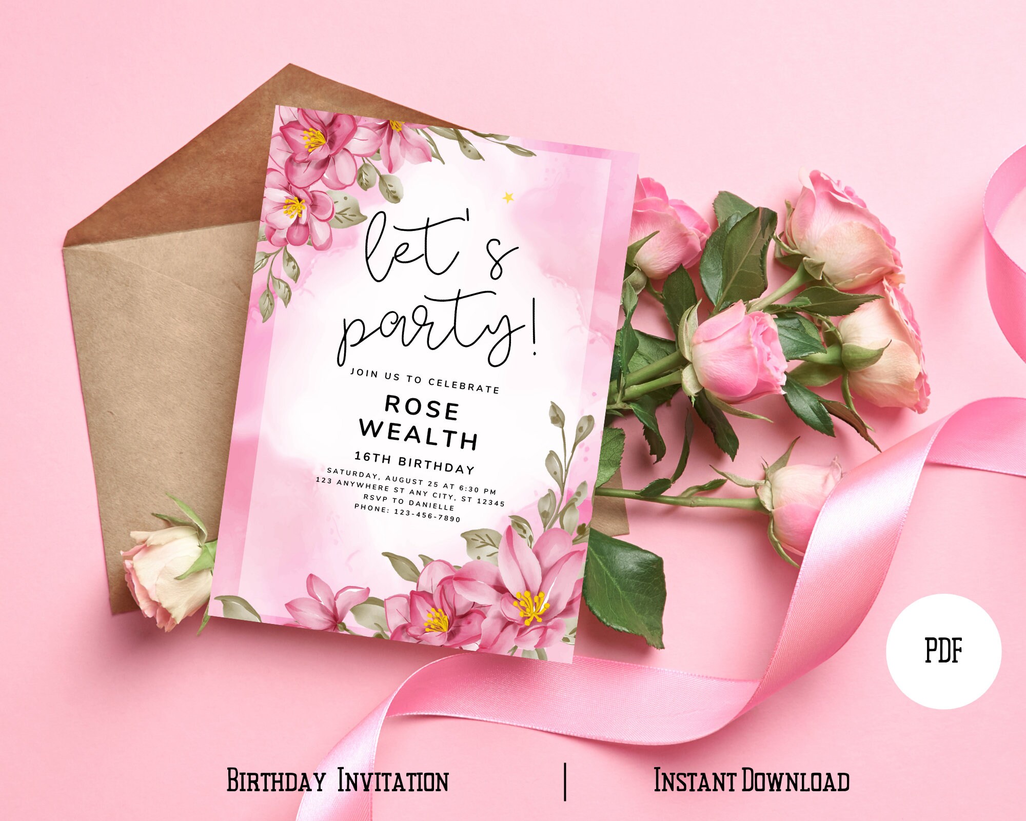 Birthday Invitation Template, Printable Birthday Invite Card, Digital ...