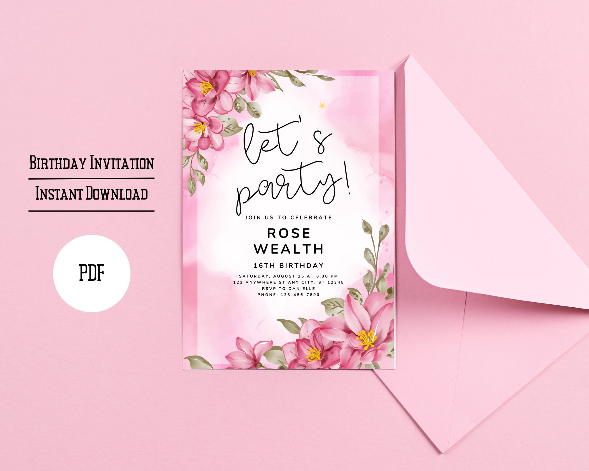 Birthday Invitation Template, Printable Birthday Invite Card, Digital ...