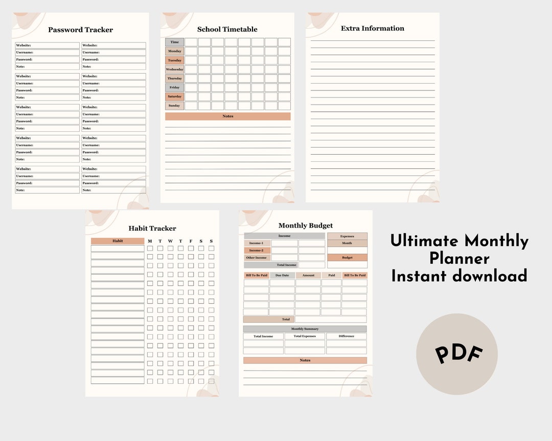 Monthly Planner, Habit Tracker, Printable Planner, Instant Download, to ...