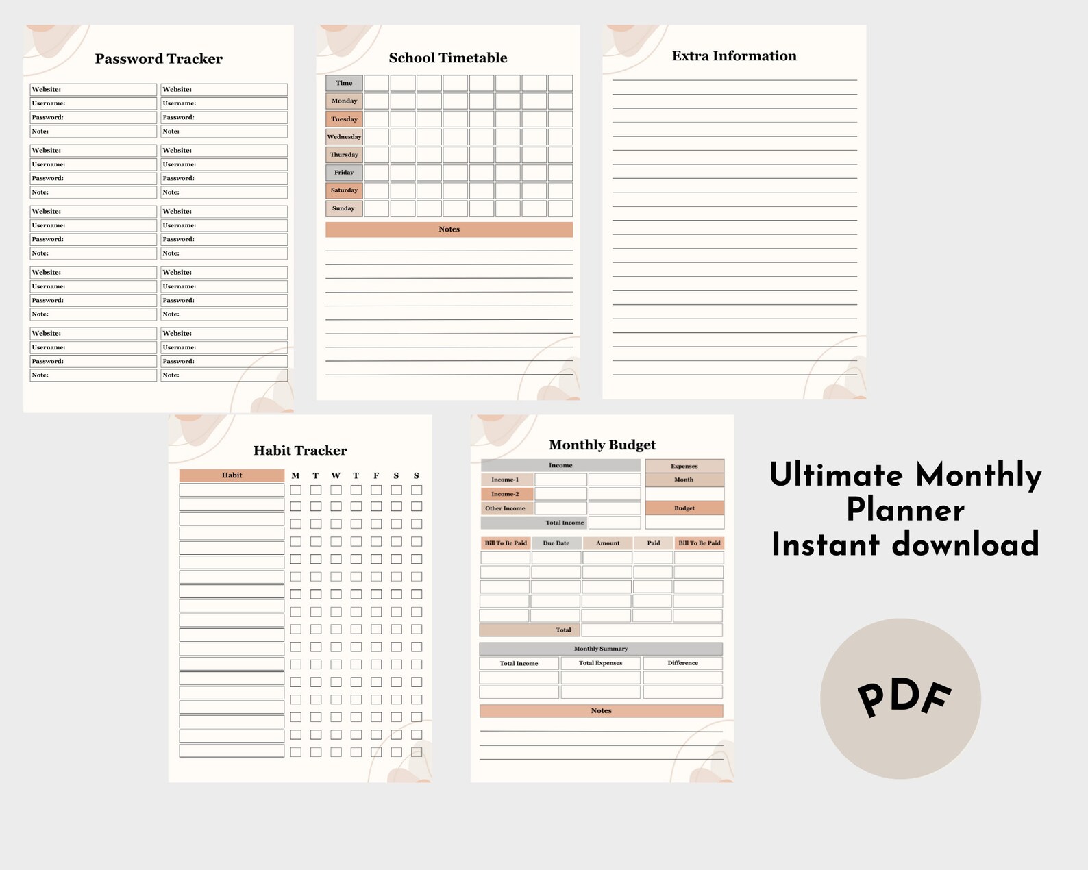 Monthly Planner, Habit Tracker, Printable Planner, Instant Download, to ...