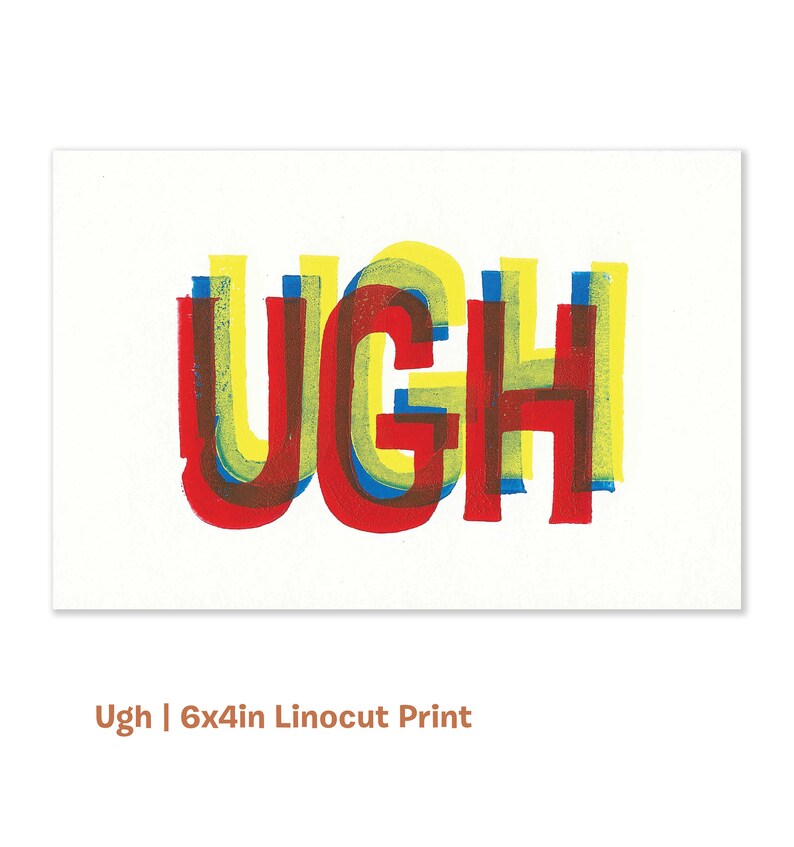 Wow Yay Ugh Linocut Artwork Set of 3 Colorful Typography Prints 6x4 - Etsy