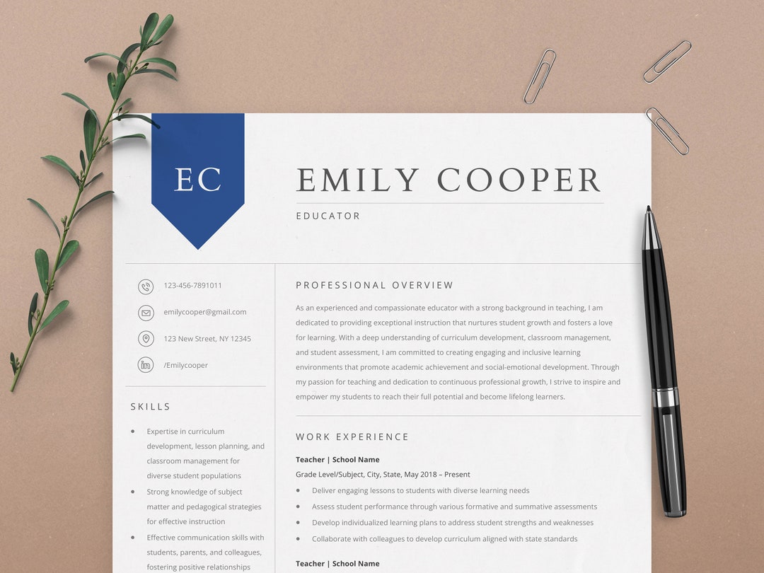 Teacher Resume, Template Word, Pages, Google Docs, Teaching Resume ...
