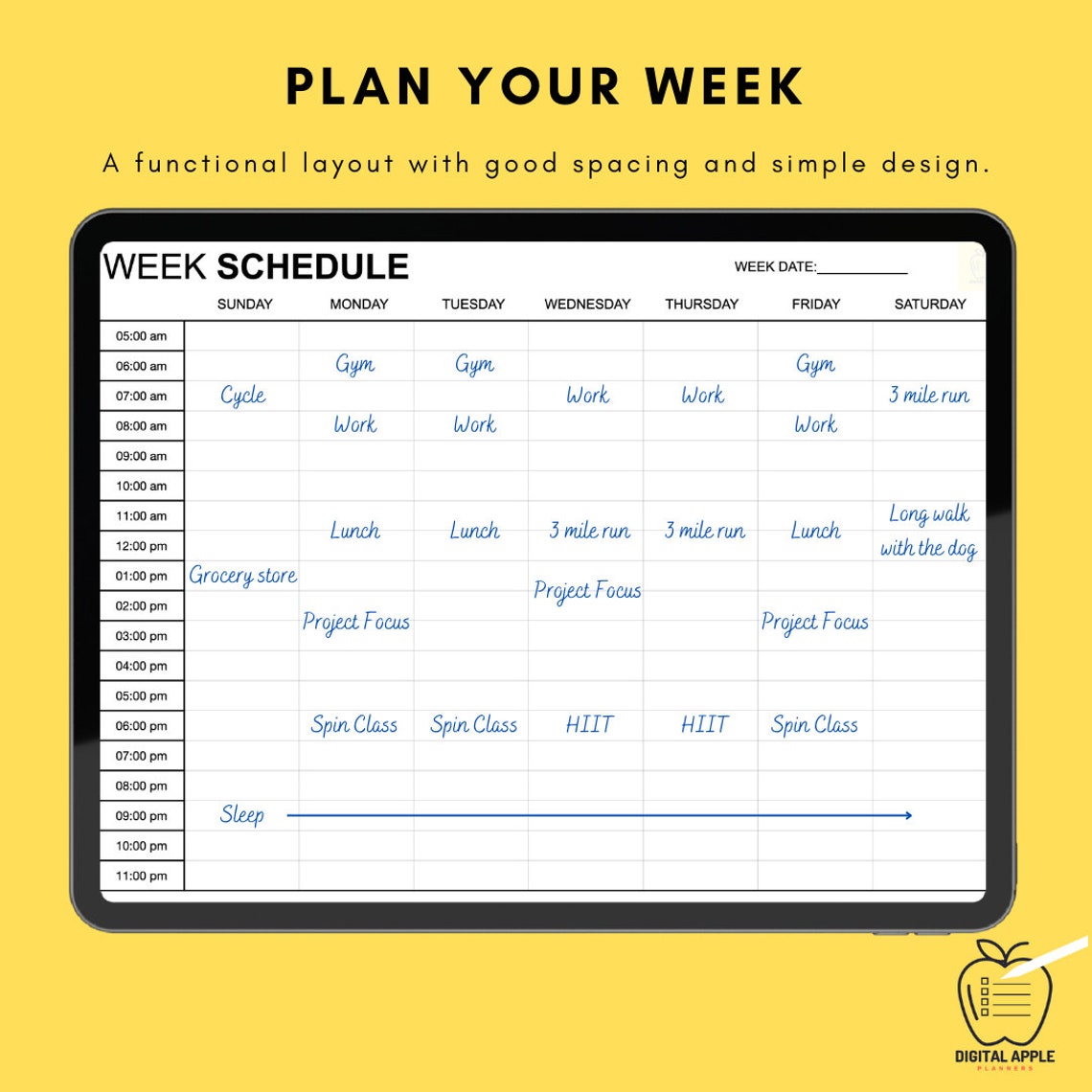 Digital Weekly Schedule Planner, Week Hourly Schedule, Landscape Week ...