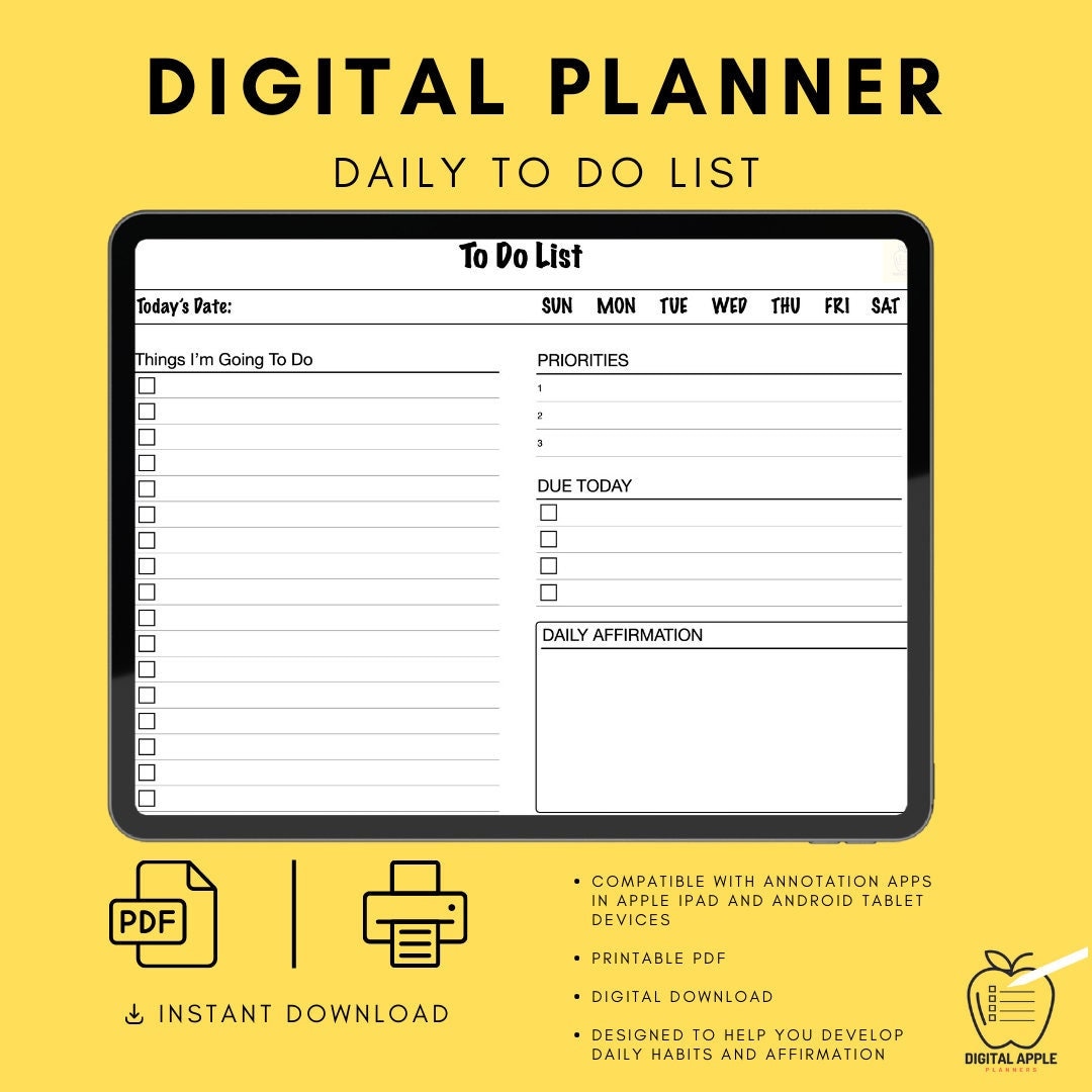 Digital Daily Task to Do Lists, Daily Checklists, Daily Schedules, and ...