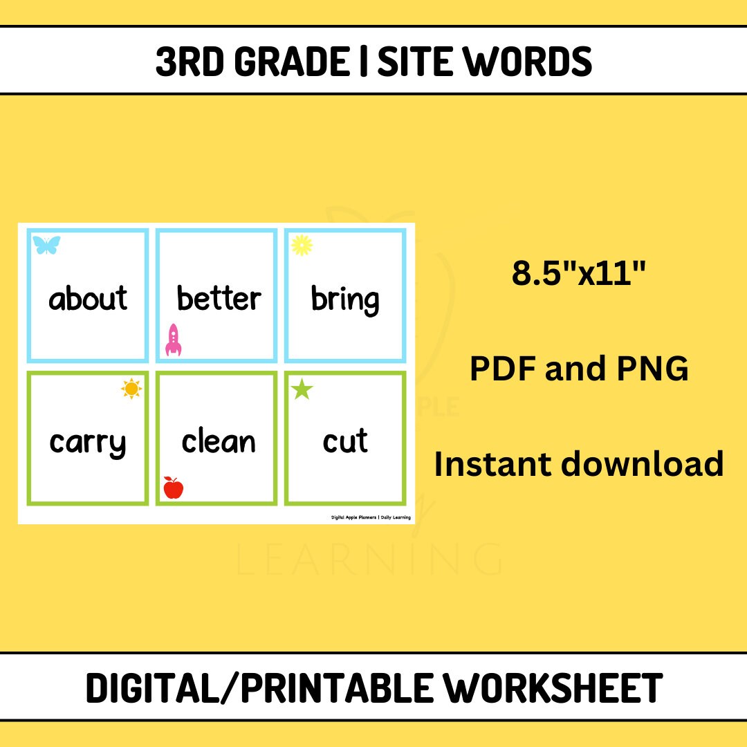 Printable Sight Word Flashcards, 3rd Grade Sight Words, High Frequency ...