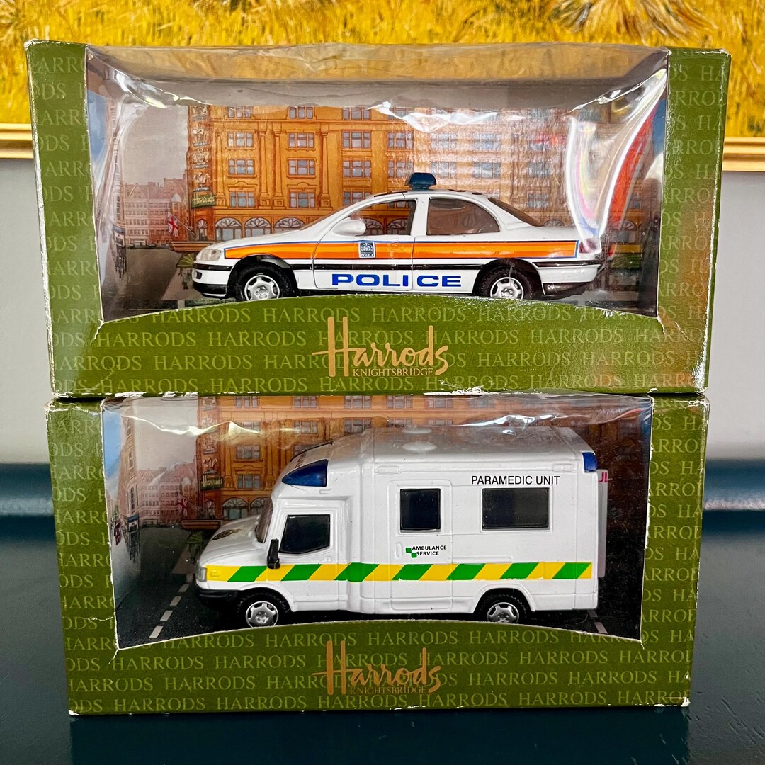 Vintage 1990s Harrods Die Cast Scale Model Police Car and Ambulance in ...