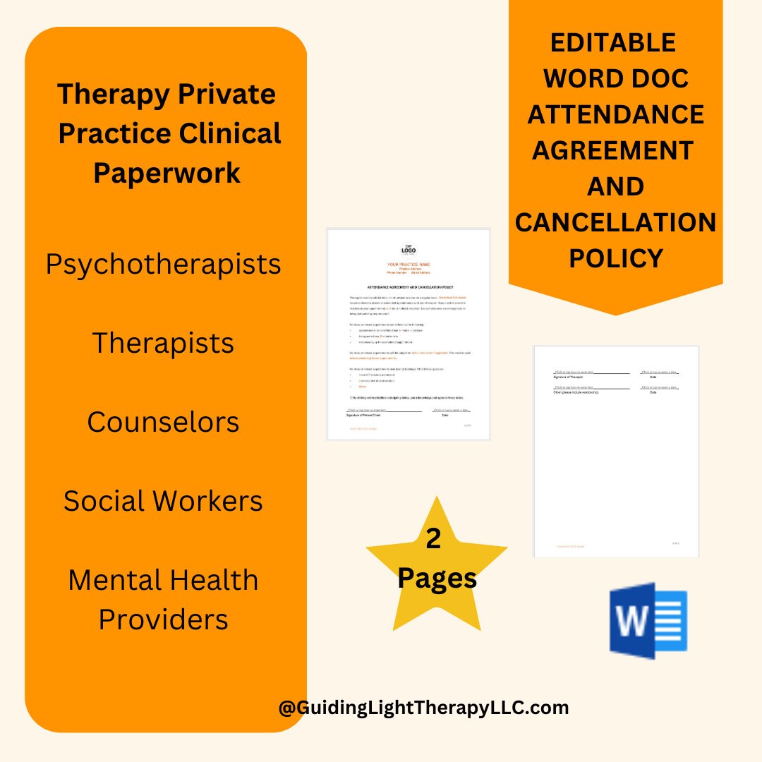 Attendance and Cancellation Policy - Therapy Private Practice Paperwork ...