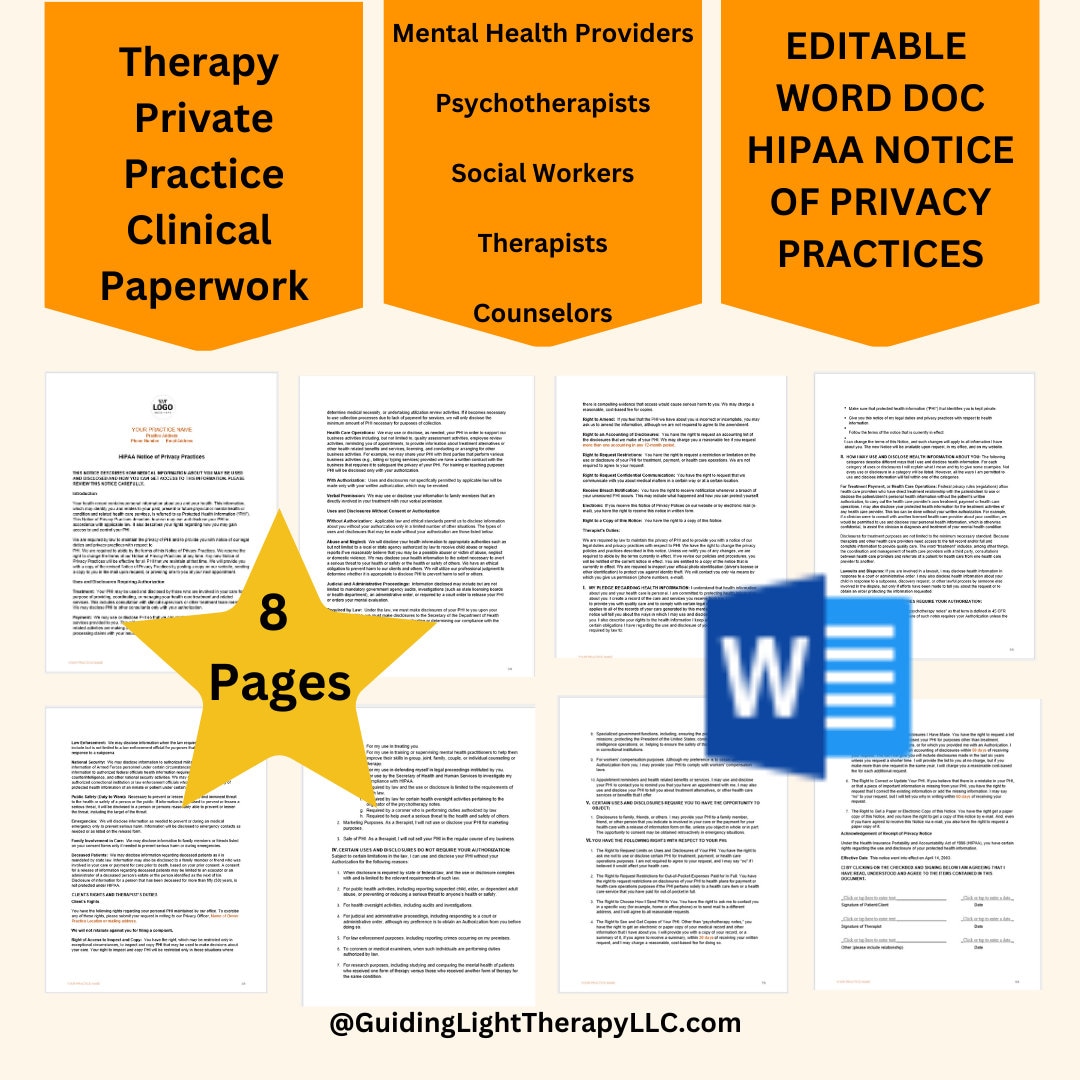 HIPAA Notice of Privacy Practices - Therapy Private Practice Paperwork ...