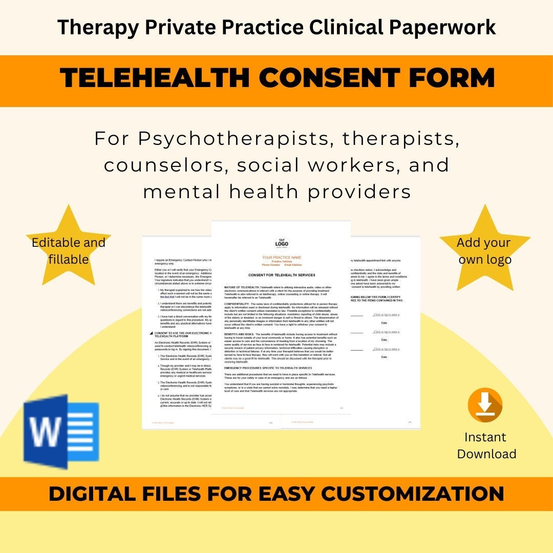Telehealth Informed Consent Form - Therapy Private Practice Paperwork ...