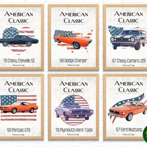 Classic Car Artwork American Muscle Cars Masculine Wall Art Car Digital ...
