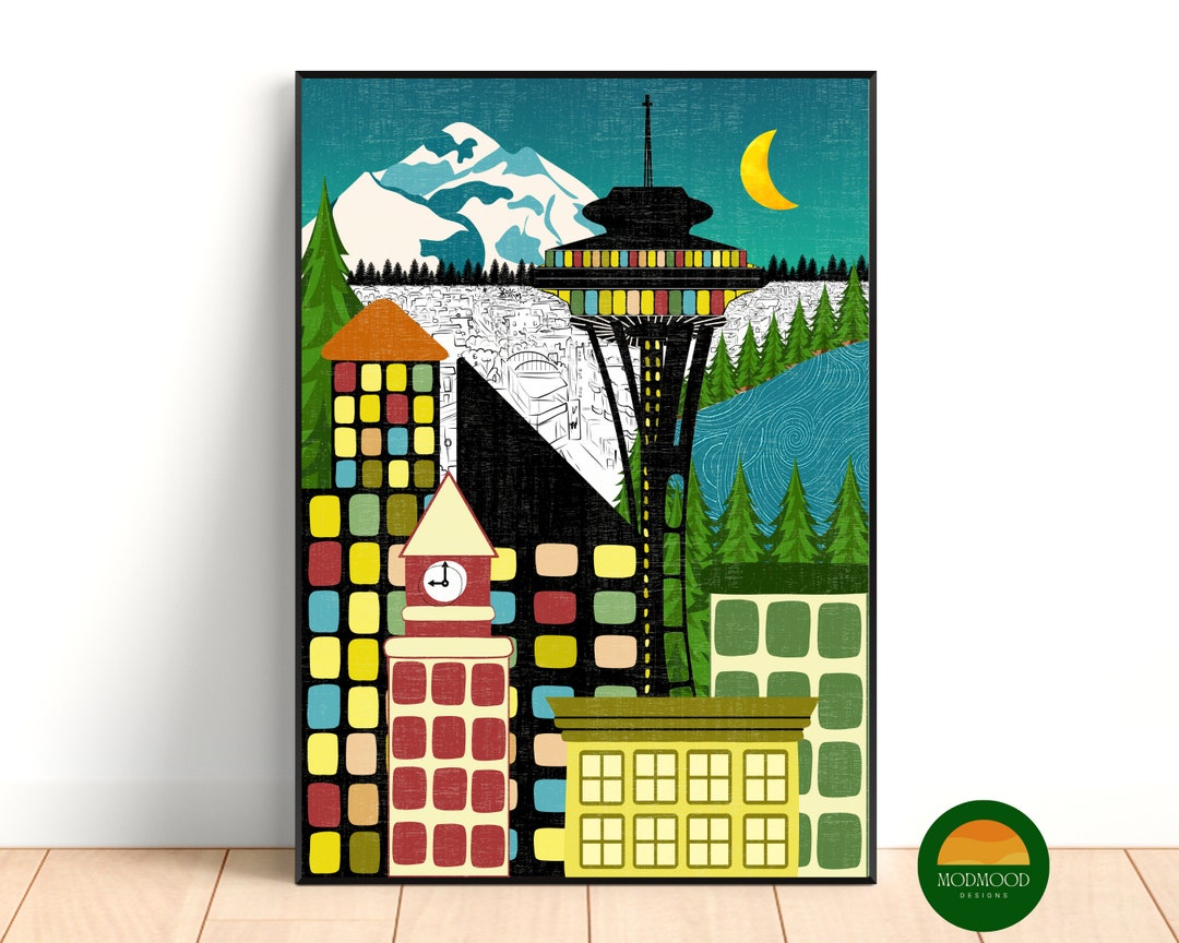 Seattle Space Needle Poster, Pacific Northwest Wall Art, Washington ...