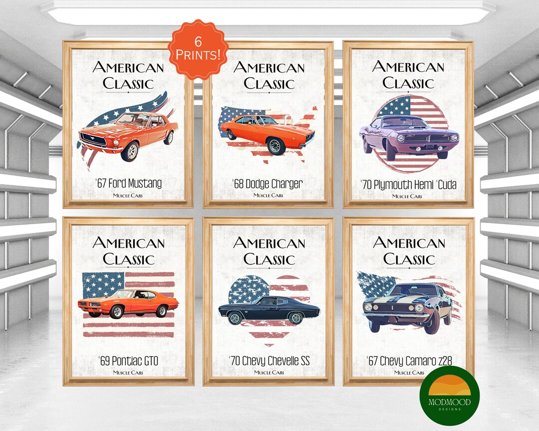 Classic Car Artwork American Muscle Cars Masculine Wall Art Car Digital ...
