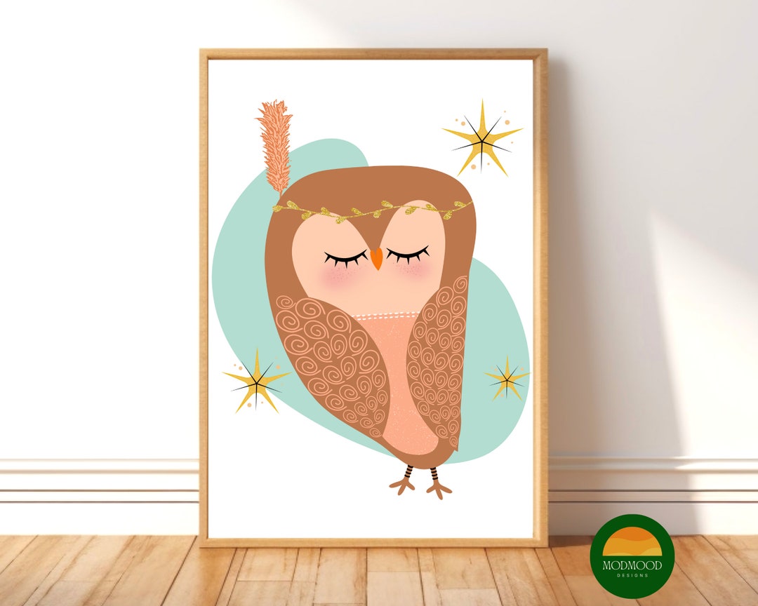 Owl Printable Boho Nursery Artwork Girls 1920s Flapper Art Tween Girl ...
