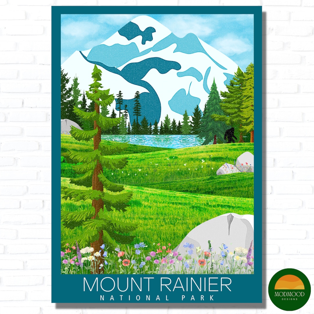 Mt Rainier Wall Art National Park Poster Mt Rainier Art - Etsy