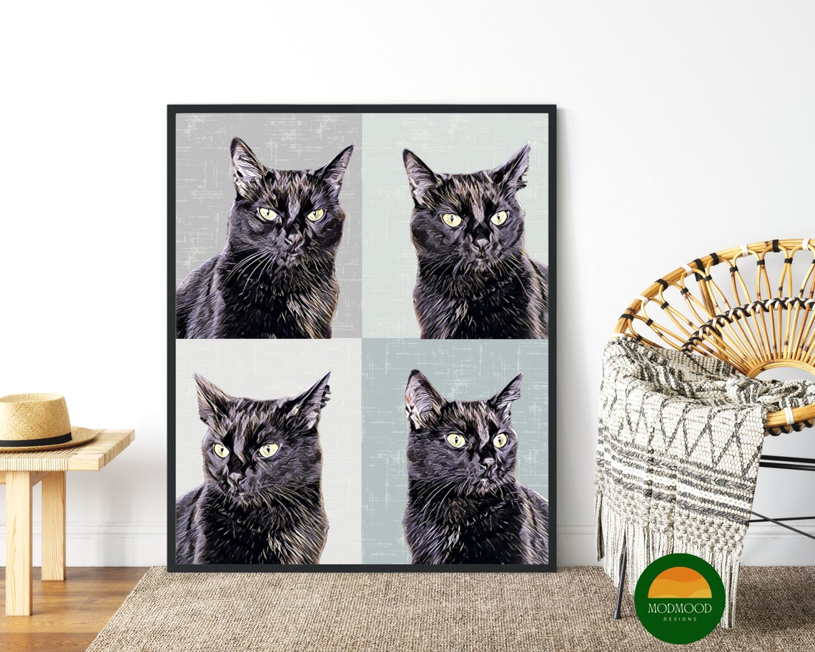Black Cat Wall Art Printable Cat Poster Hygge Man Cat Eccentric Decor ...