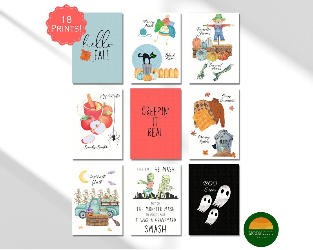 Fall Artwork and Spooky Posters Printable Gallery Wall Set Colorful ...