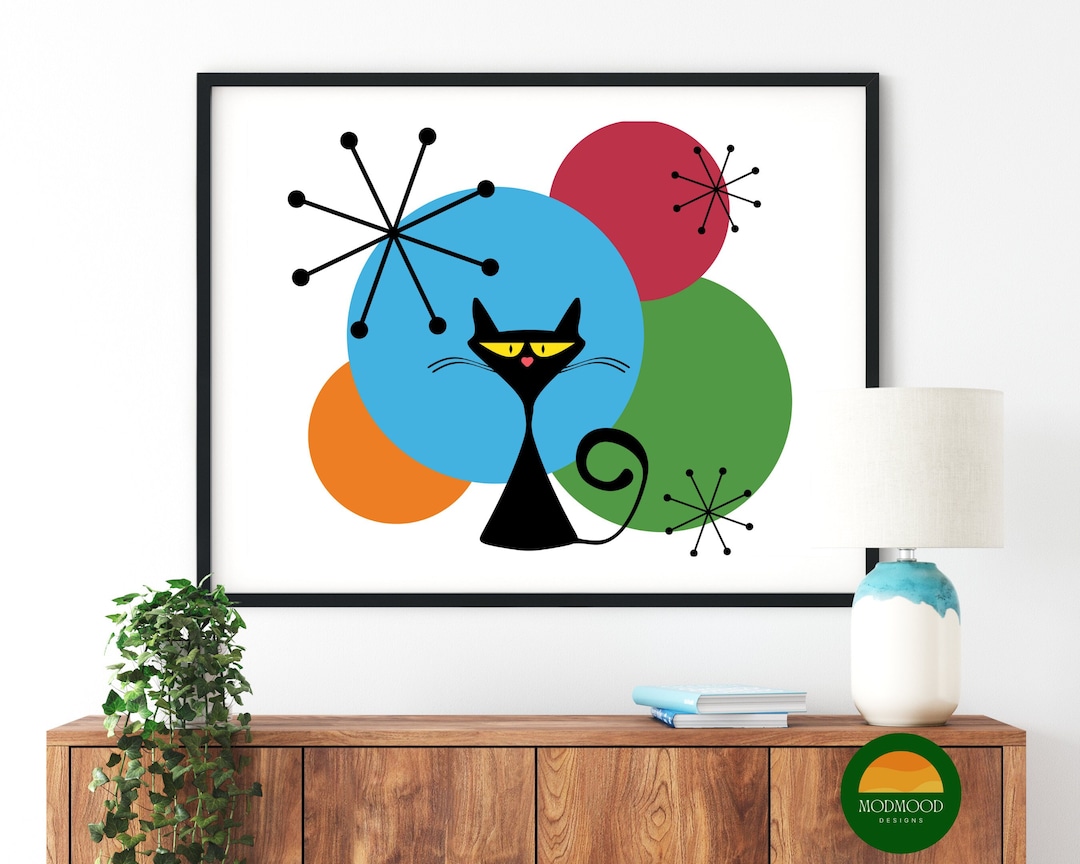 Atomic Cat Art Print, Retro MCM Decor (instant Download) - Etsy