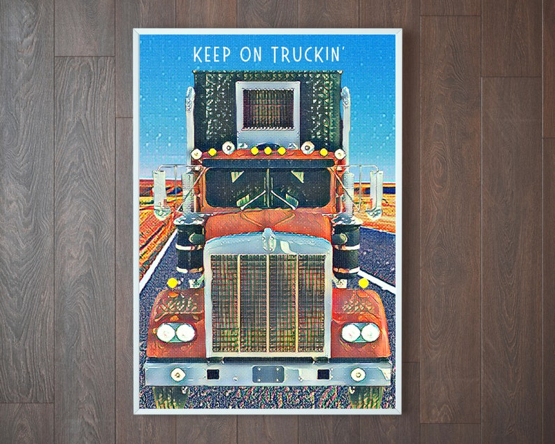 Trucker Wall Art Print | Americana Semi-truck Dashboard Decor (digital ...