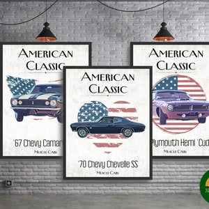 Classic Car Artwork American Muscle Cars Masculine Wall Art Car Digital ...