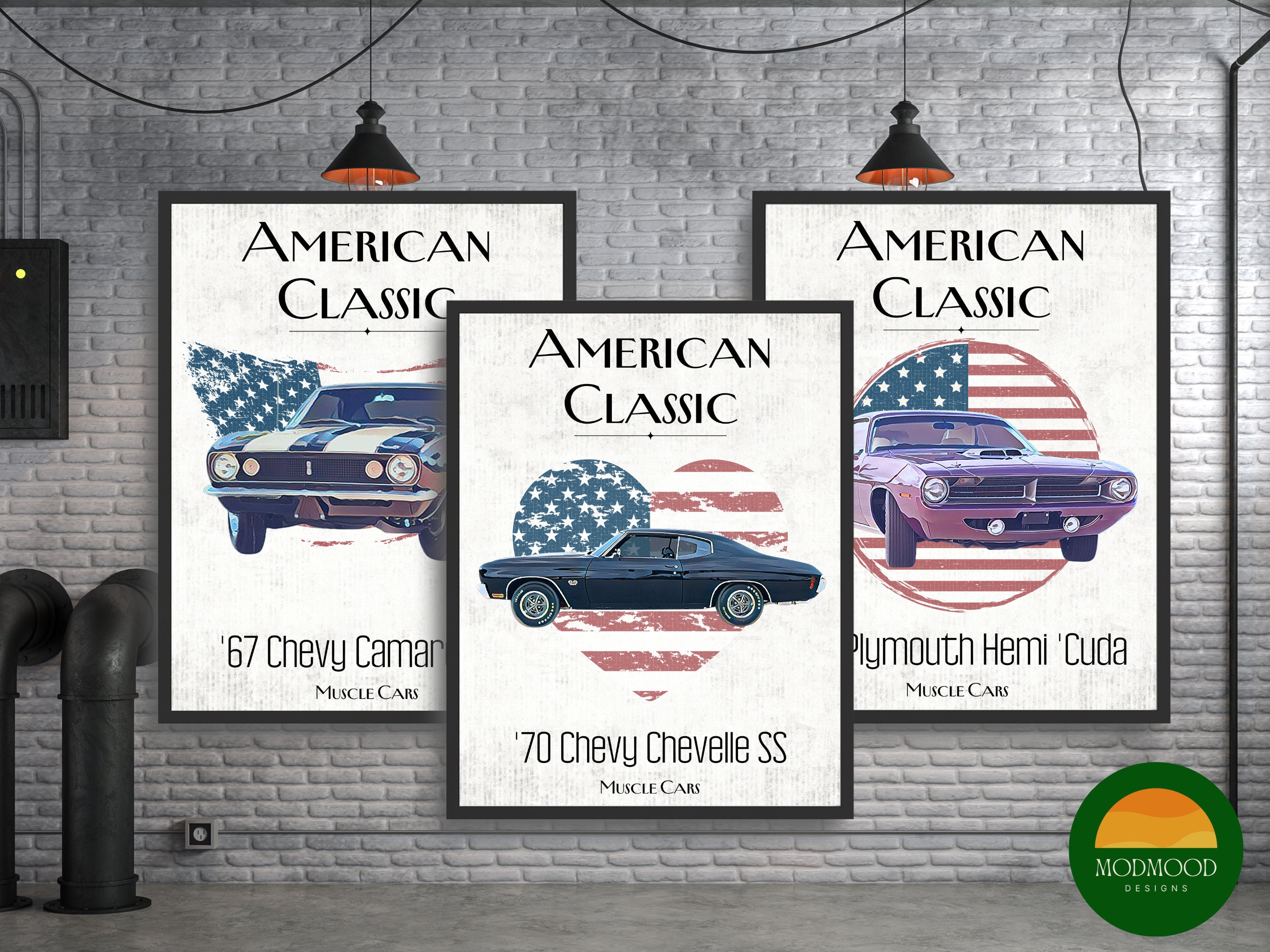 Classic Car Artwork American Muscle Cars Masculine Wall Art Car Digital ...