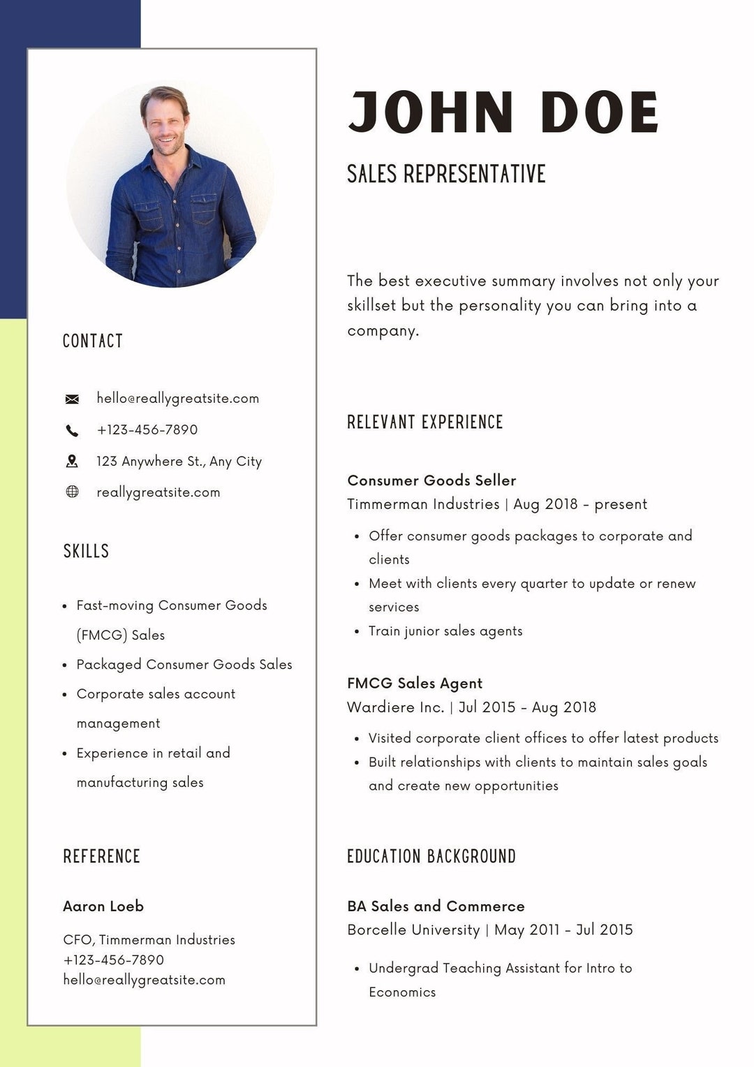 Modern Blue Resume Template - Etsy