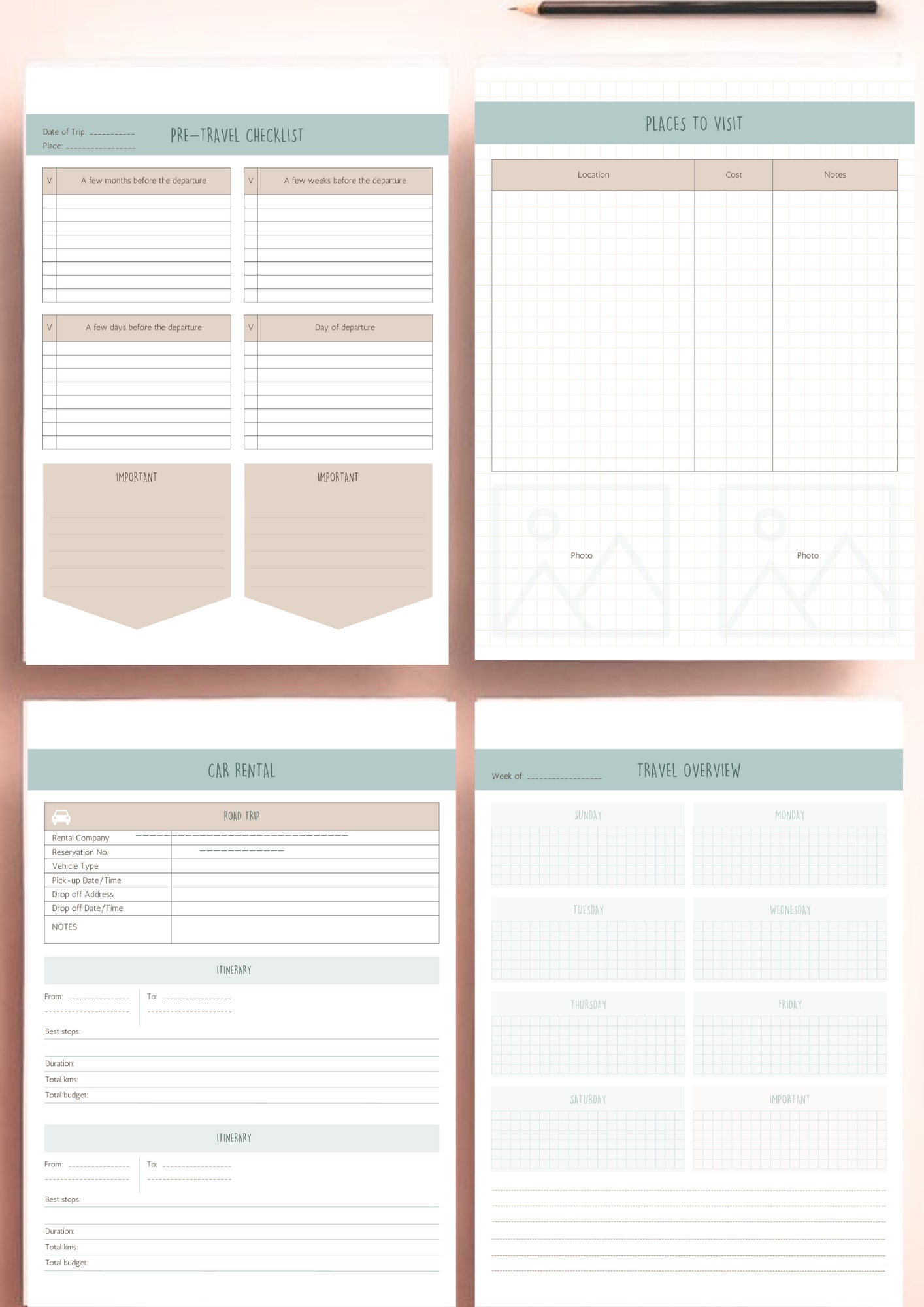 Digital BALI Travel ITINERARY Template Printable Minimal Travel PLANNER ...