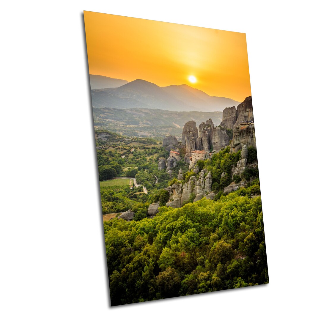 Meteora, Greece, Canvas Print, Sun Setting, Vertical, Monastery, Metal ...