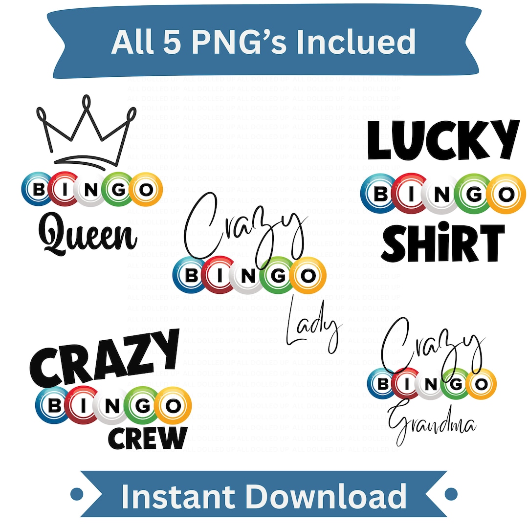 Bingo Clipart, Bingo Design 5 Pack PNG Bundle, Bingo Queen, 5 Different ...