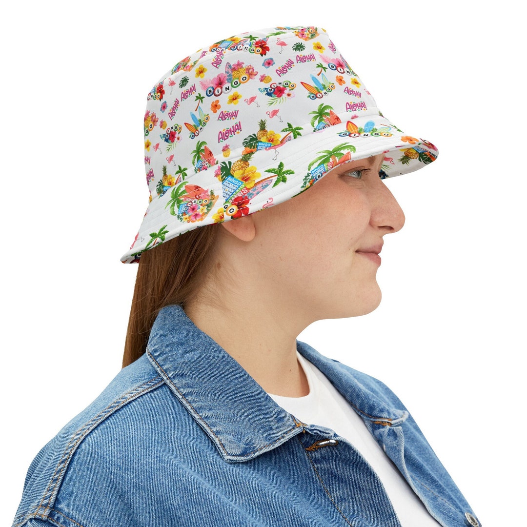 Lucky Aloha Bingo Bucket Hat - Hawaiian Bingo Hat for Gamers - Fun ...