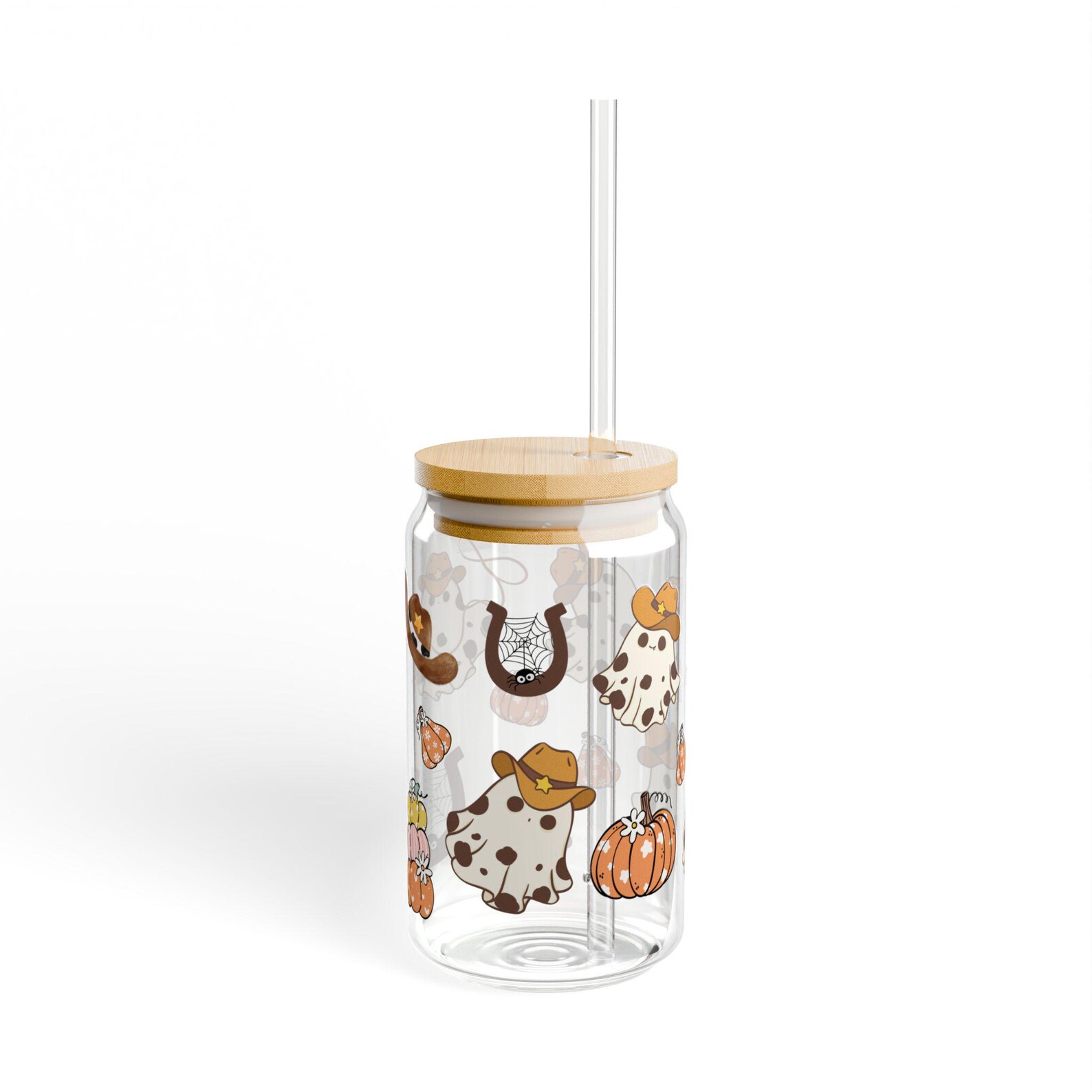 Halloween Cowboy Ghost Halloween Fun, Whimsical Glass Can Tumbler Wrap ...