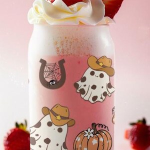Halloween Cowboy Ghost Halloween Fun, Whimsical Glass Can Tumbler Wrap ...