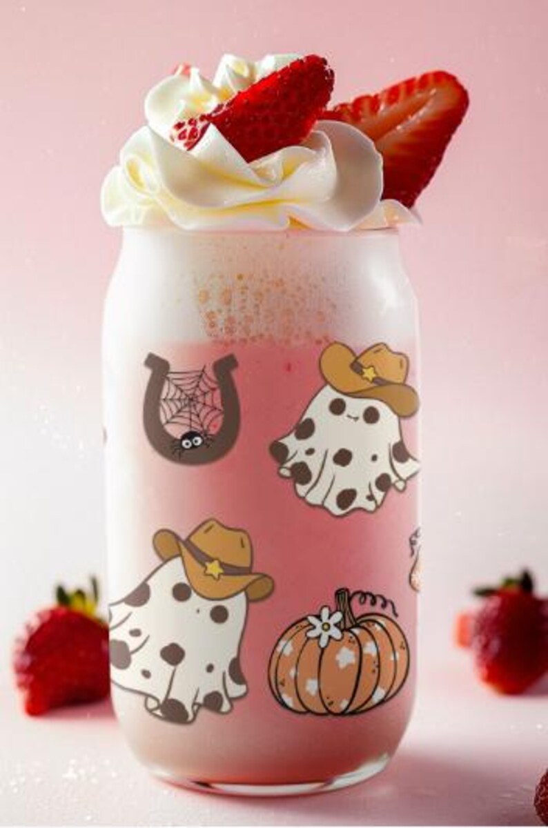 Halloween Cowboy Ghost Halloween Fun, Whimsical Glass Can Tumbler Wrap ...