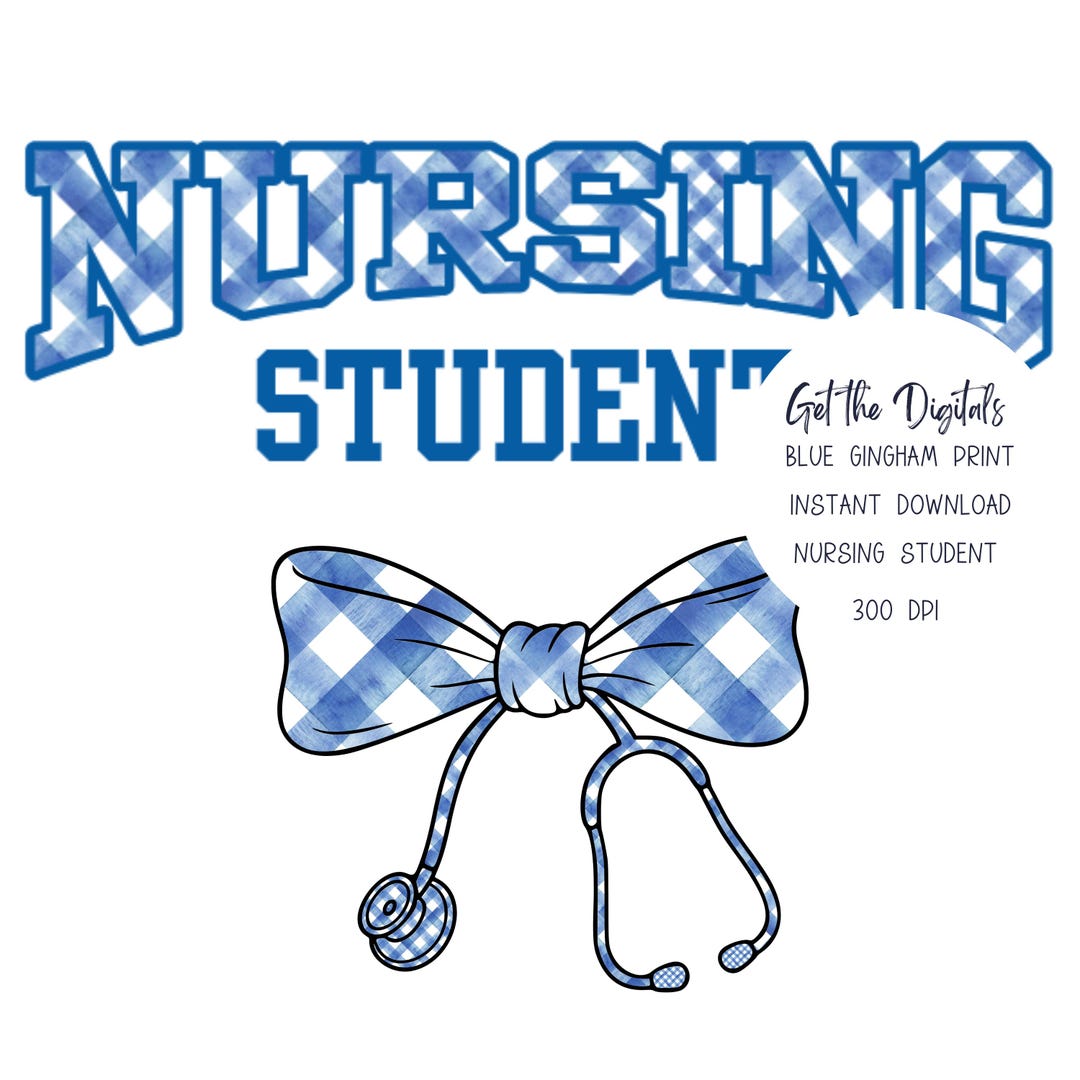 Blue Gingham Bow Nursing Student Digital Png Files, 300 DPI, Instant ...