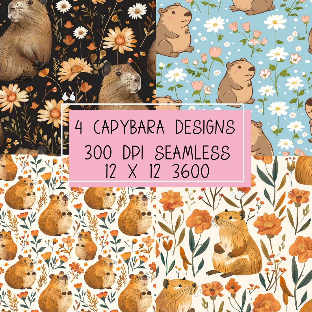 Seamless Capybara Digital Papers 4 Pack for Sublimation & Journaling ...