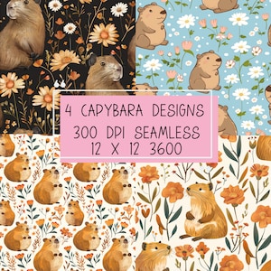 Seamless Capybara Digital Papers 4 Pack for Sublimation & Journaling ...