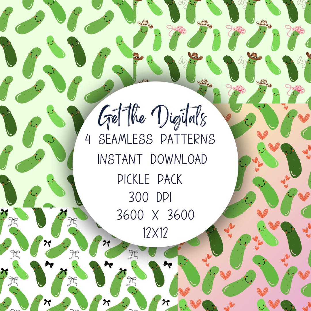4 Pack of Seamless Pattern Pickles Papers for Crafting, Great for ...