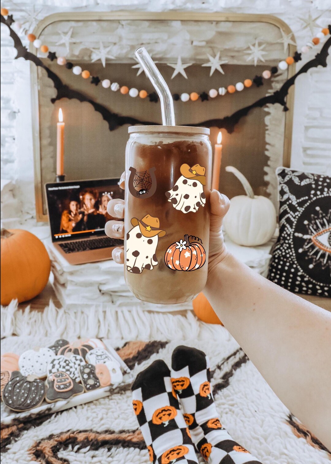 Halloween Cowboy Ghost Halloween Fun, Whimsical Glass Can Tumbler Wrap ...
