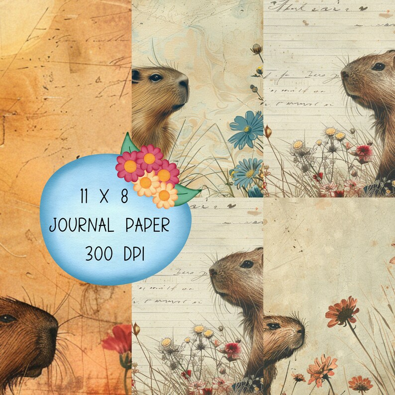 Whimsical Capybara Journaling or Craft Paper, Instant Download, 300 DPI ...