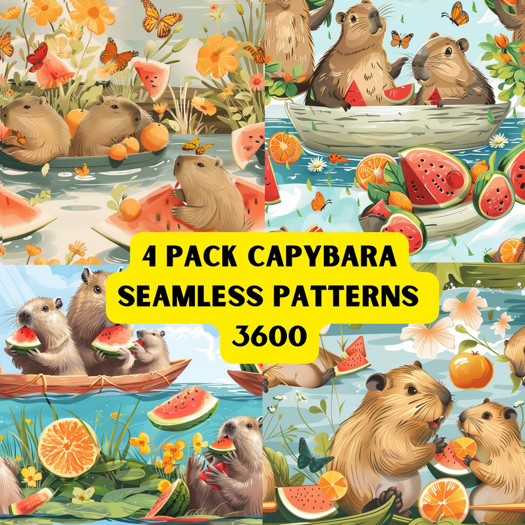 4 Pack of Seamless Capybara Digital Papers for Sublimation or ...