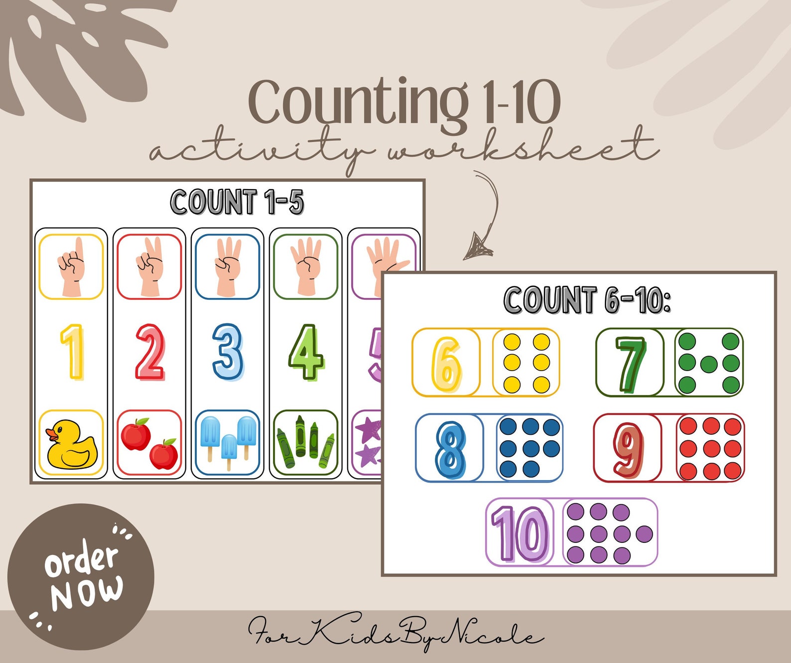 Counting 1-10 Activity Worksheet: Preschool Toddler Printable (digital ...