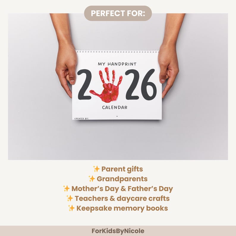 2026 Handprint Calendar Craft, Calendar Keepsake Gift, DIY Printable ...